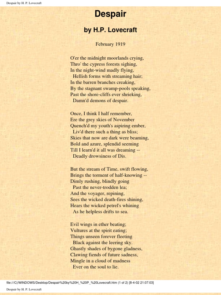 H.p.lovecraft - Despair | PDF