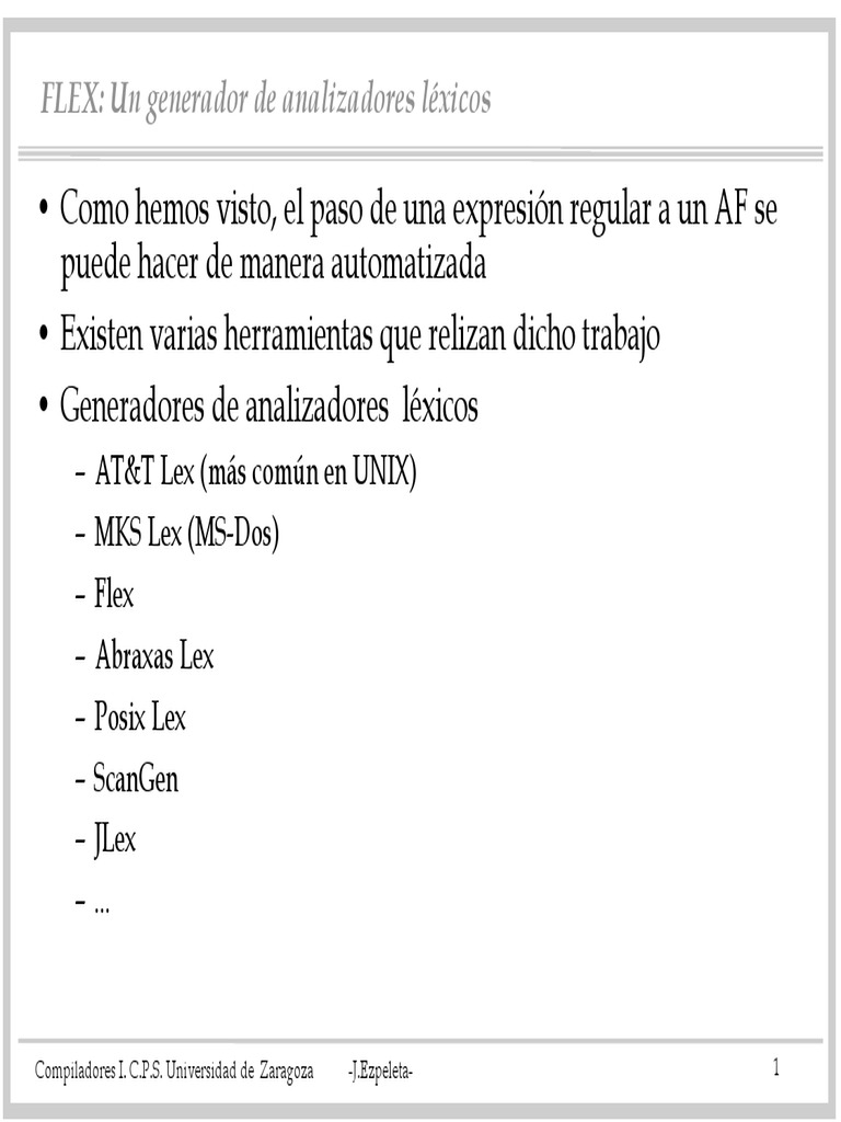 Generando analizadores léxicos con Flex | PDF | Compilador | Software Unix