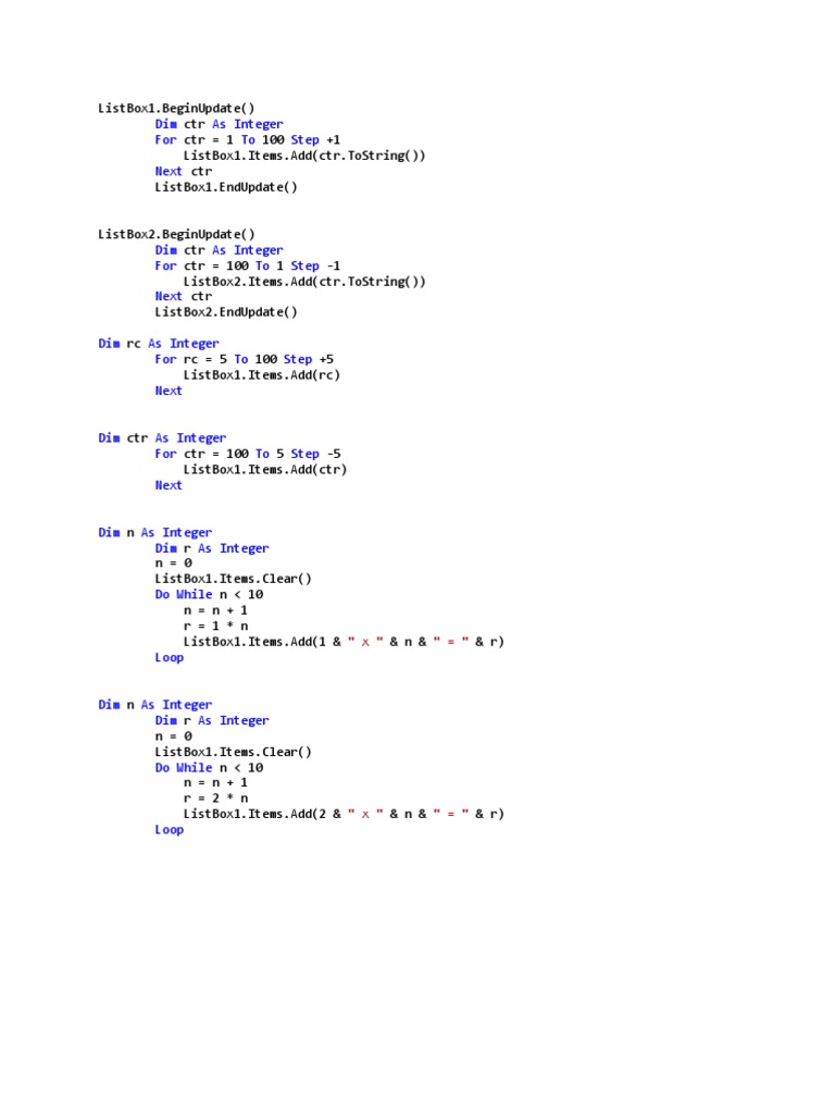 Dim As Integer For To Step Next | PDF | Teaching Methods & Materials ...