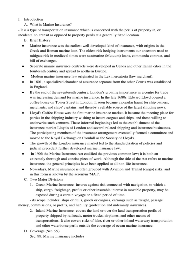 Marine Insurance Notes MSWord | PDF | Insurance | Waterway And Maritime