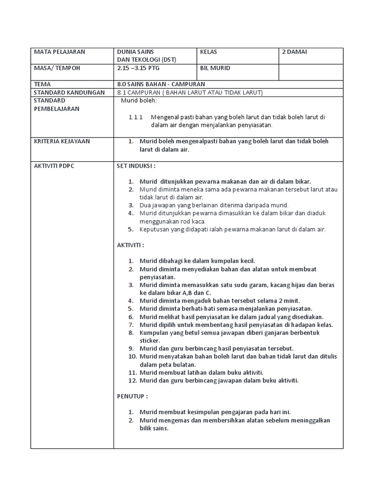 RPH PLC Sains Tahun 2 | PDF
