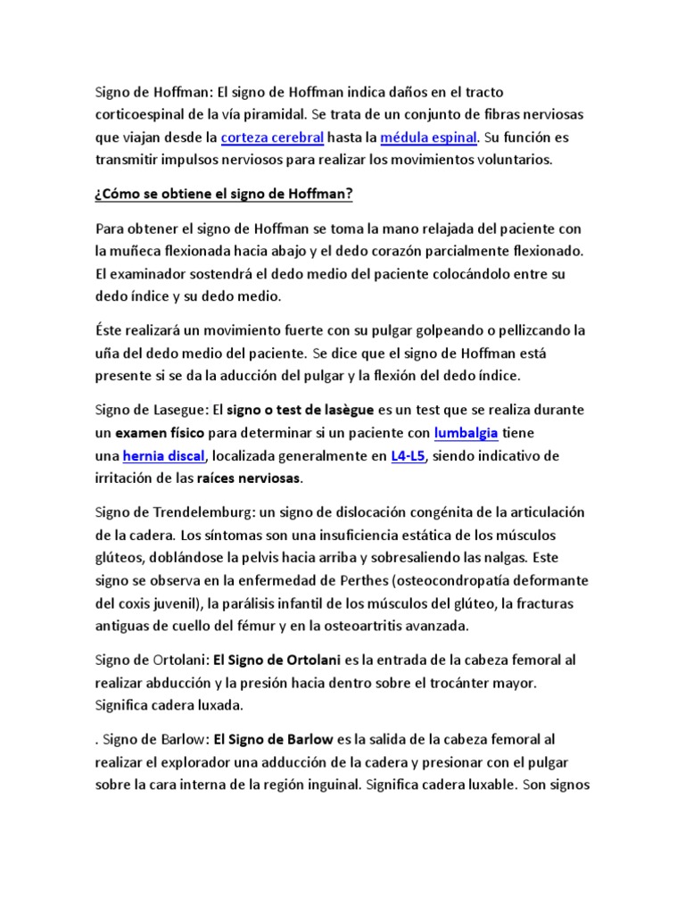 Signo de Hoffman y su evaluación clínica | PDF | Síndrome del túnel ...