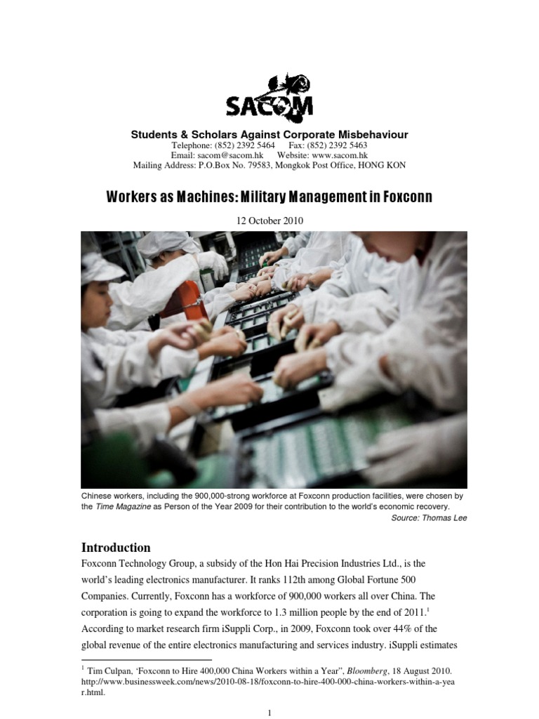 Workers As Machines: Military Management in Foxconn | PDF