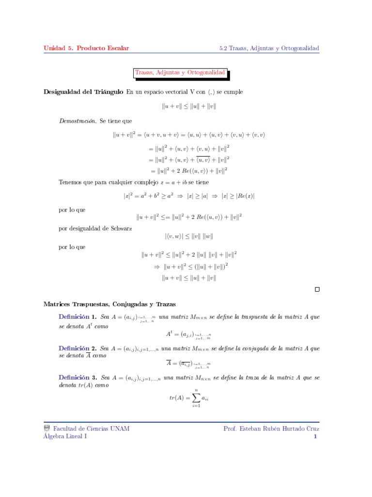 Traza Ortogonalidad | PDF | Matriz (Matemáticas) | Teoría del operador