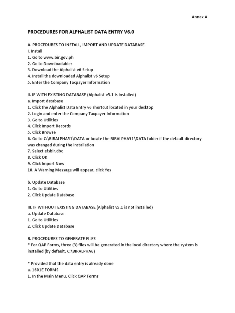 Alphalist Data Entry V6.0 Procedures | PDF | Databases | Computer Data