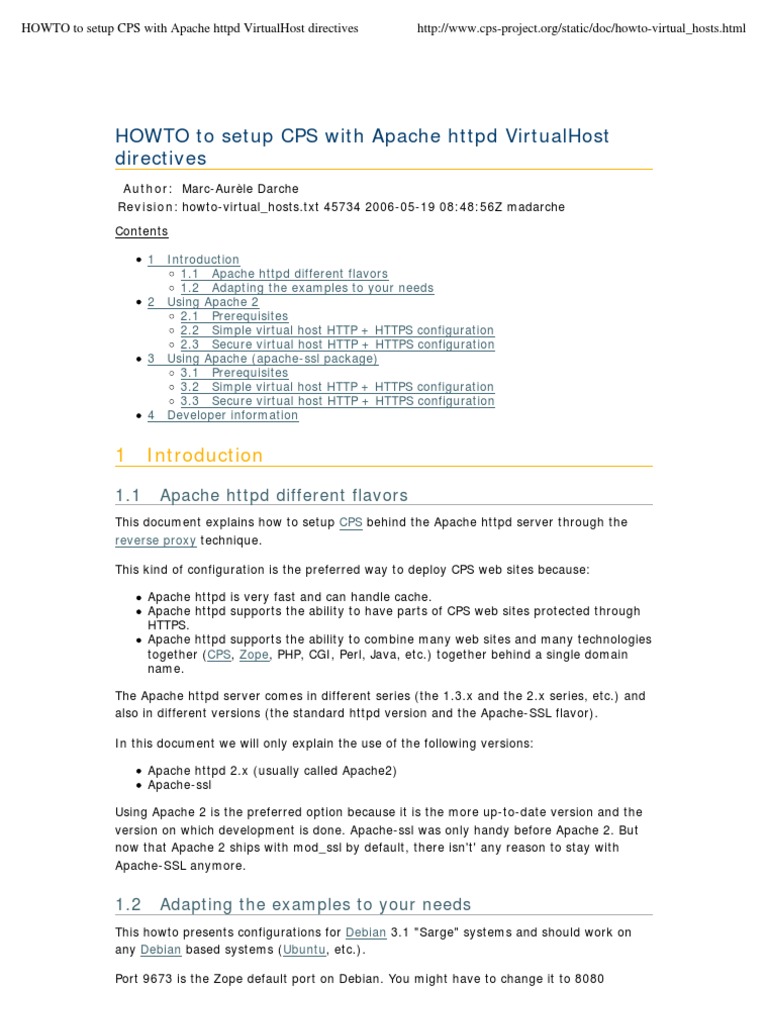 HOWTO To Setup CPS With Apache HTTPD Virtual Host Directives | PDF | Apache Http Server | Proxy ...