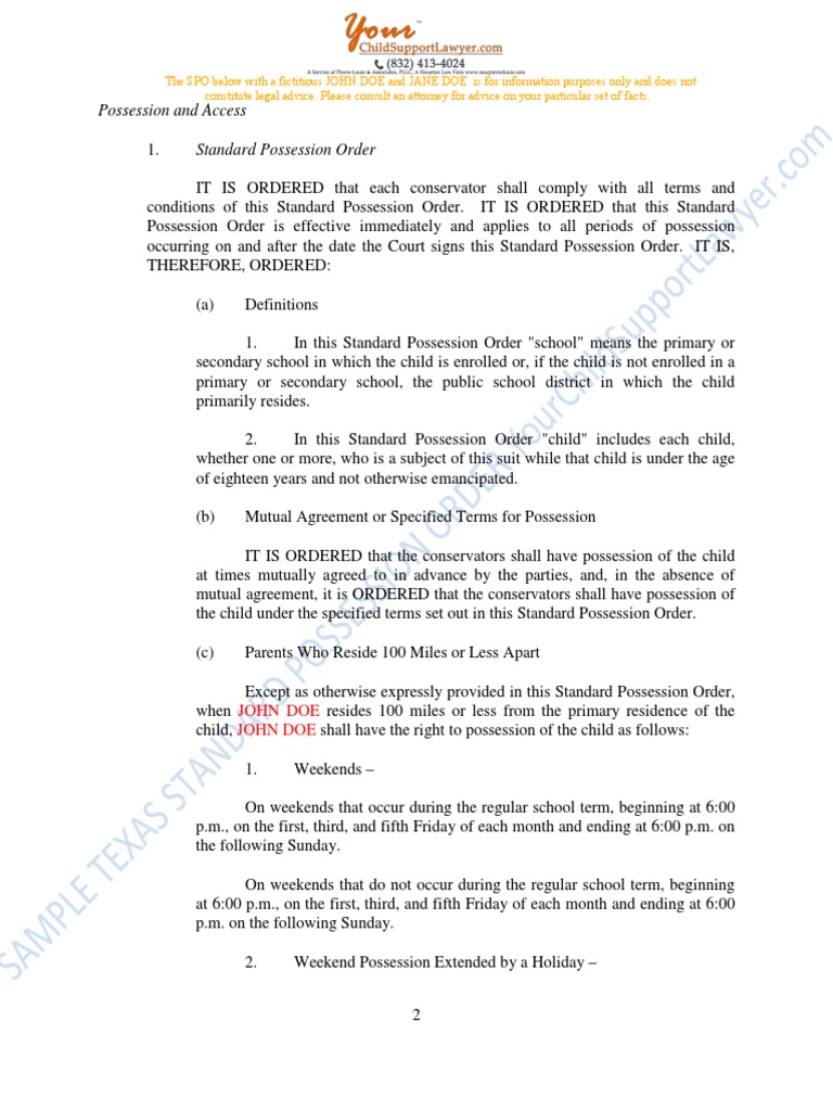 Standard Possession Order Guide | PDF | Workweek And Weekend | Justice