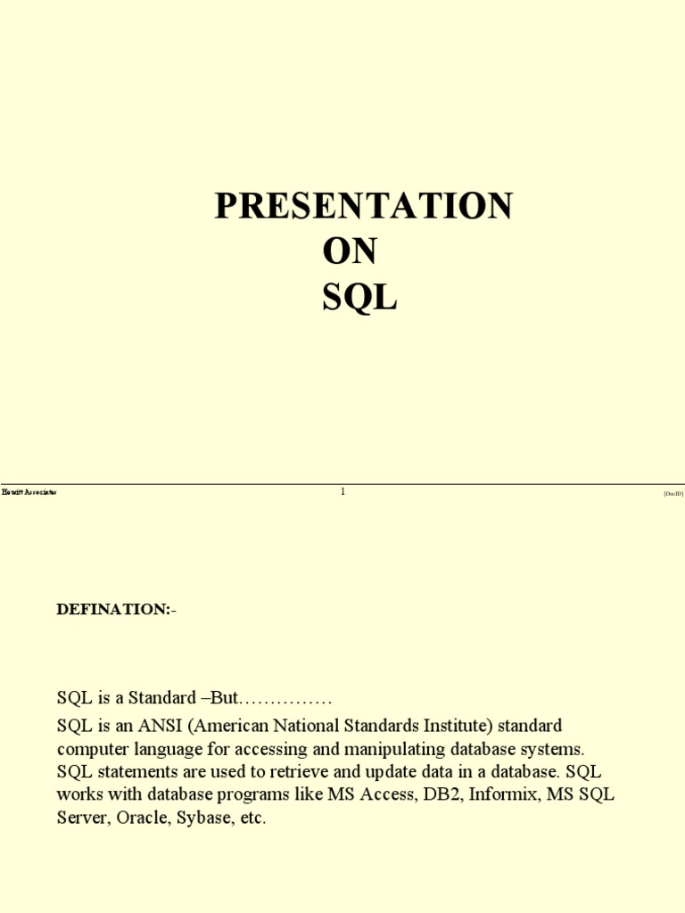 SQL Presentation Overview and Examples | PDF | Table (Database) | Sql