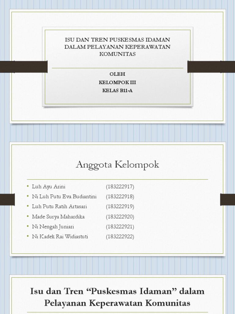 Isu dan Tren 'Puskesmas Idaman' dalam Pelayanan Keperawatan Komunitas | PDF