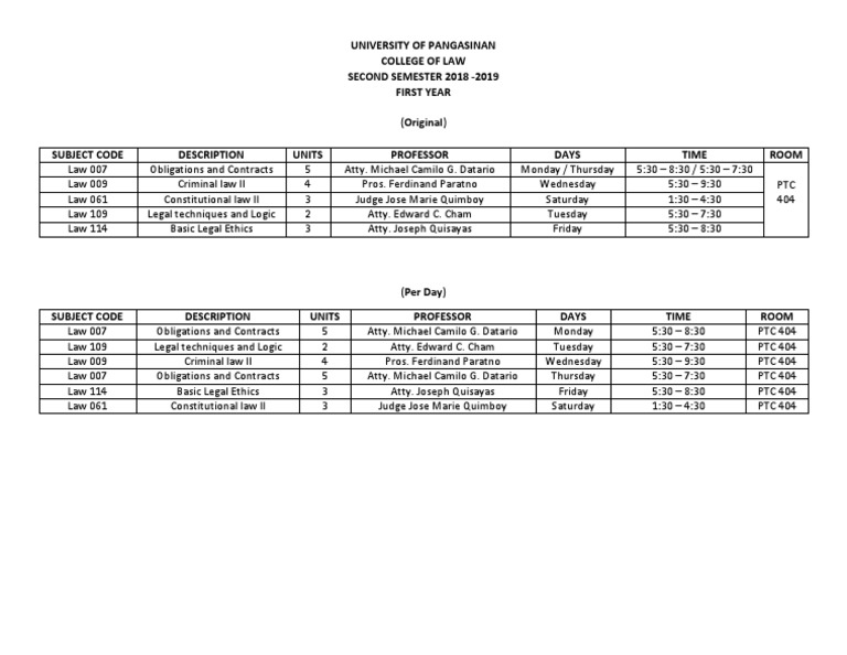 First-Year Law Class Schedule | PDF | Law