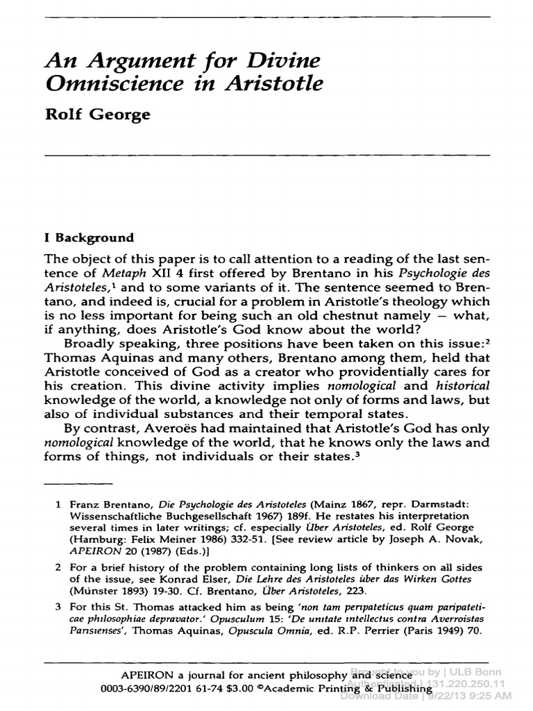 An Argument For Divine Omniscience in Aristotle | PDF | Aristotle | Analogy