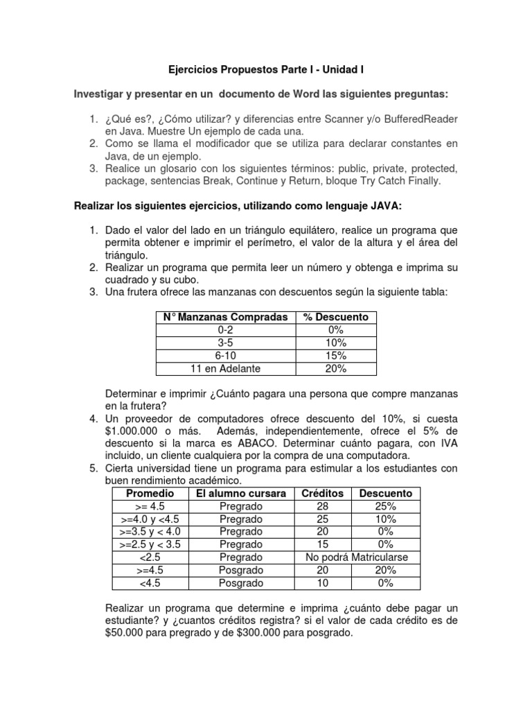 Ejercicios propuestos sobre conceptos básicos de Java y programación orientada a objetos | PDF