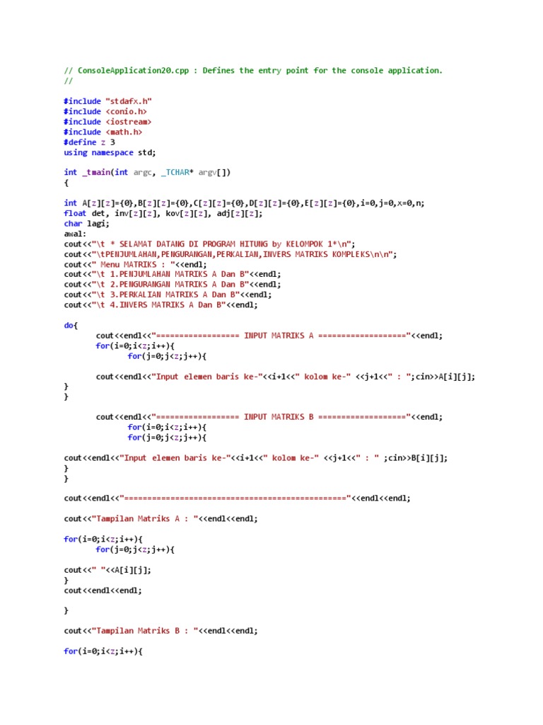 Program Penjumlahan, Pengurangan, Perkalian, Dan Invers Matriks 3×3 | PDF