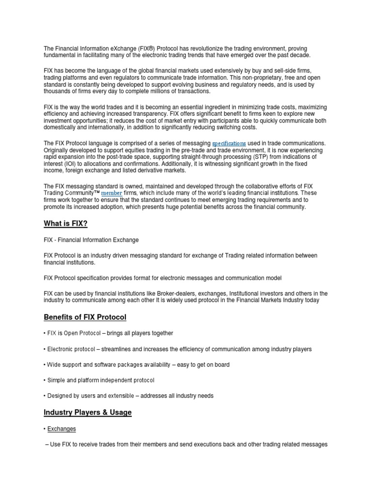 The Financial Information EXchange | PDF | Transmission Control ...