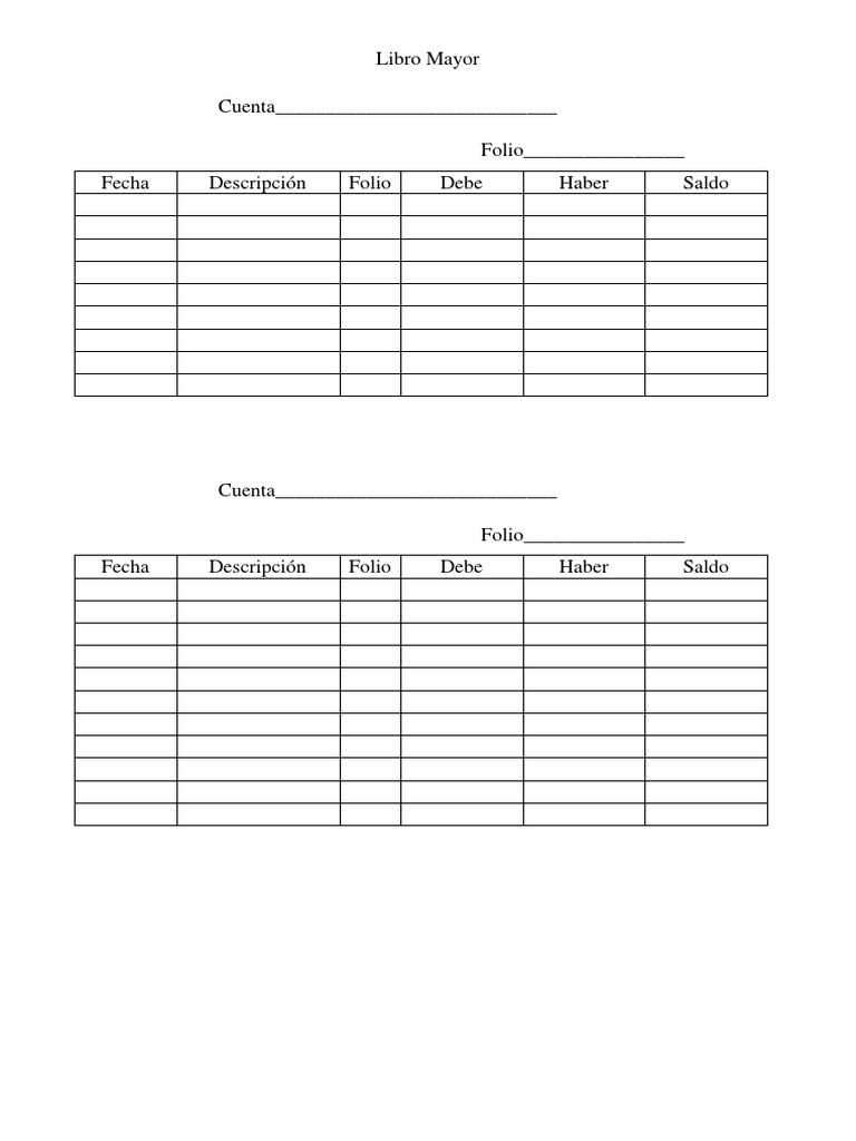 Libro Mayor Cuenta____________________________ Folio ...
