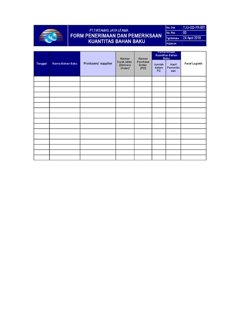 Formulir Penerimaan Bahan Baku TJU | PDF