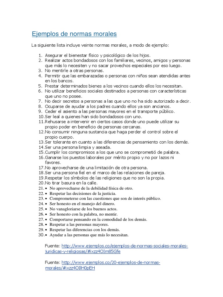 Ejemplos de Normas Morales | PDF | Vejez | Sociedad