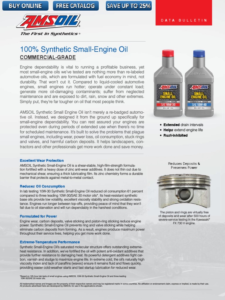 AMSOIL 10W30 and 10W40 Synthetic Small Engine Oil ASE ASF | PDF | Oils ...