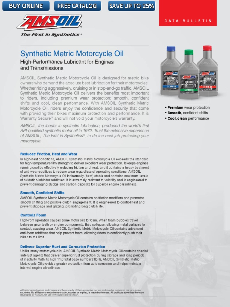 AMSOIL Synthetic Metric Motorycle Oil MCT MCF MFF | PDF | Motor Oil ...