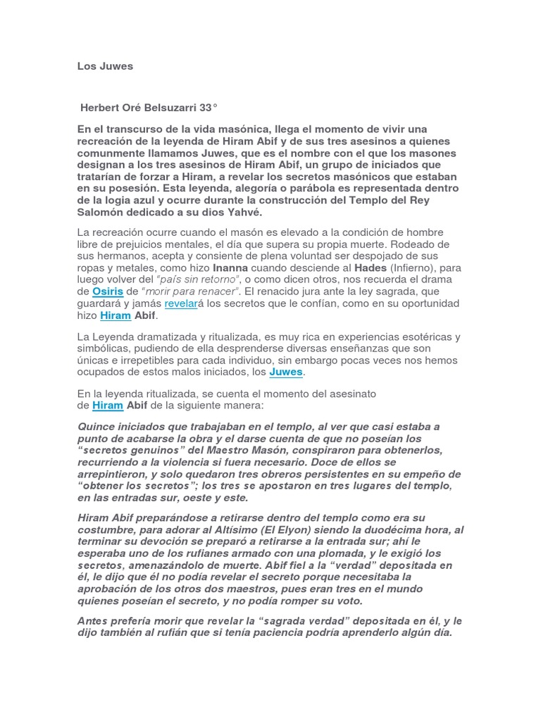 Los Juwes - Herbert Oré Belsuzarri-3p | PDF | Masonería | Solomons