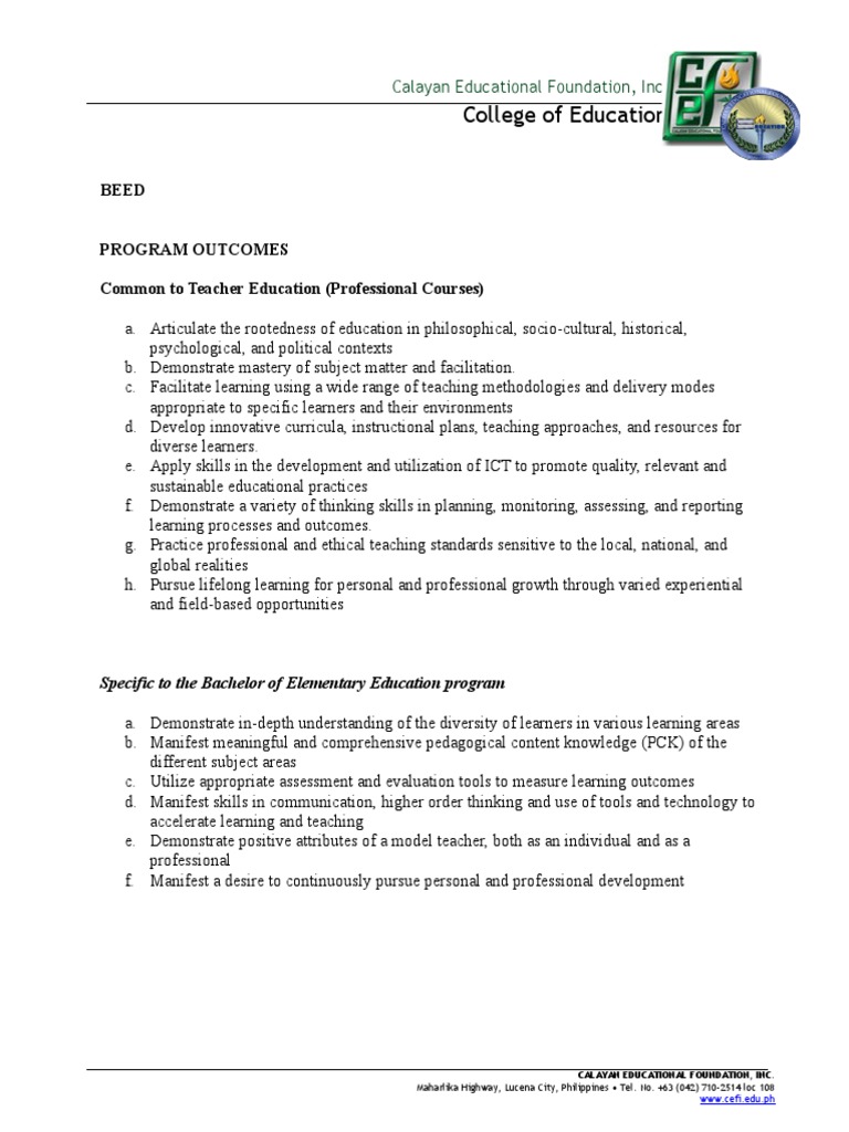 College of Education: Calayan Educational Foundation, Inc | Download ...