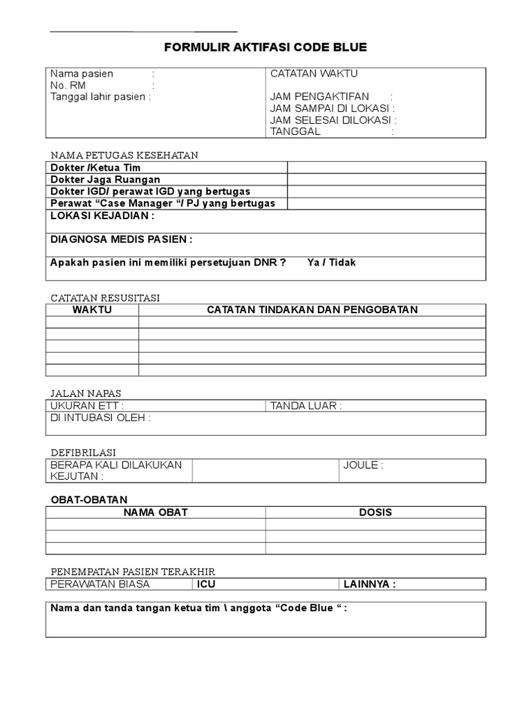 Formulir Aktifasi Code Blue | PDF