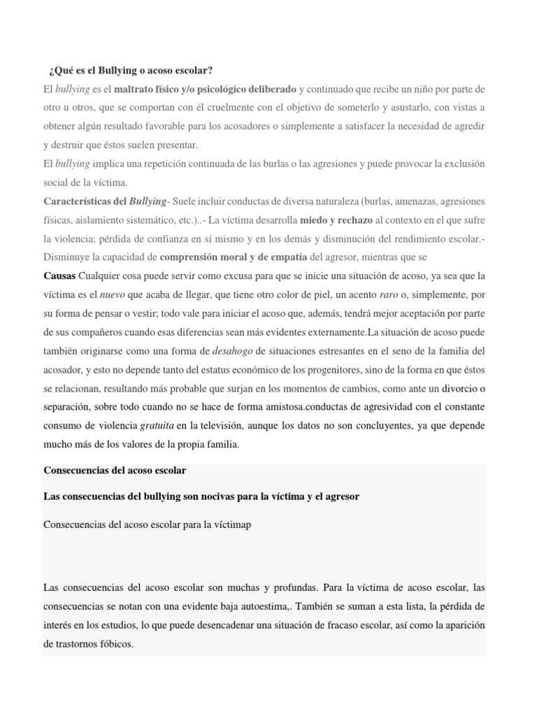Qué Es El Bullying o Acoso Escolar | PDF | Sicología | Ciencias del ...