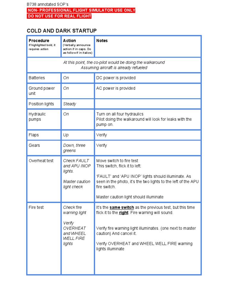 Boeing 737 - Annotated Standard Operating Procedures (For Non ...