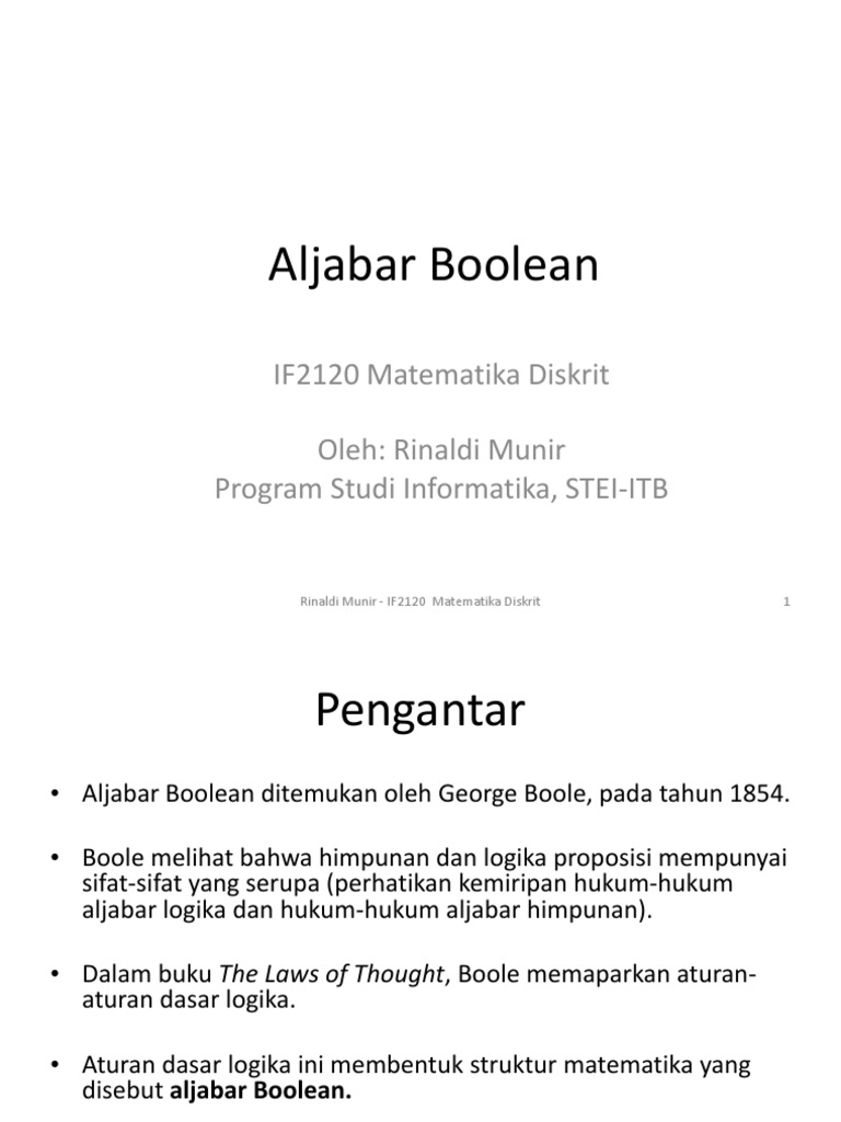 Pengenalan Aljabar Boolean dan Aplikasinya | PDF