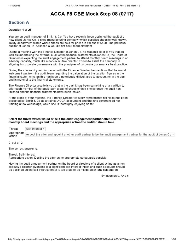 ACCA - AA Audit and Assurance - CBEs - 18-19 - F8 - CBE Mock - 2 | PDF ...