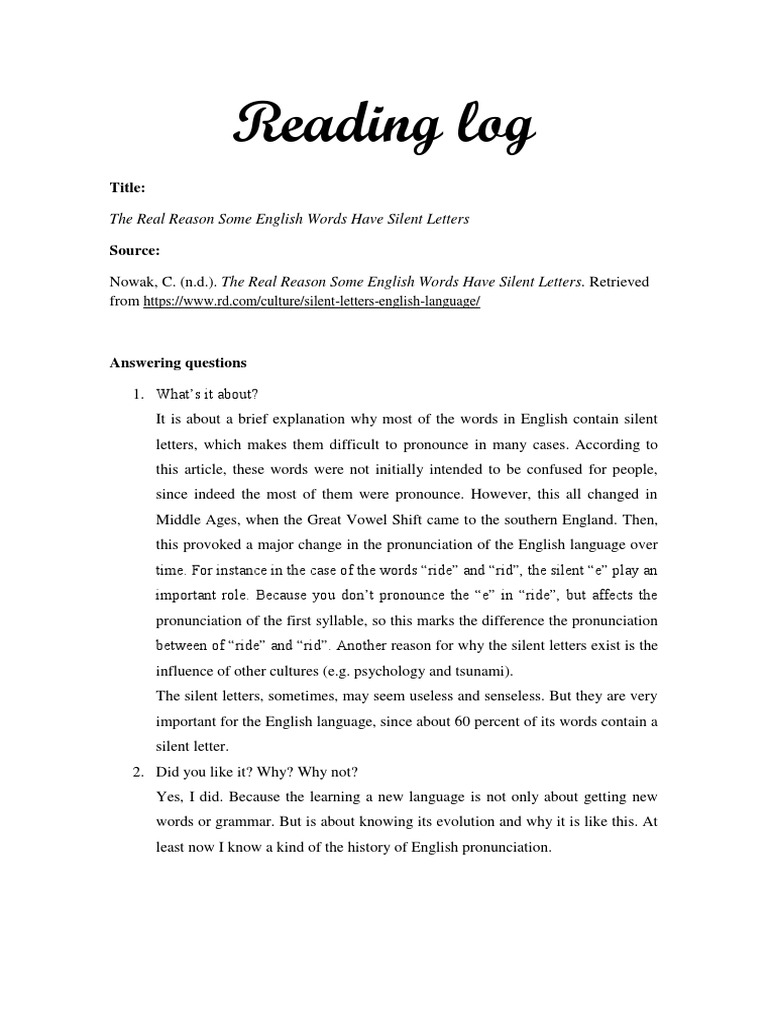 Reading Log 2 | PDF