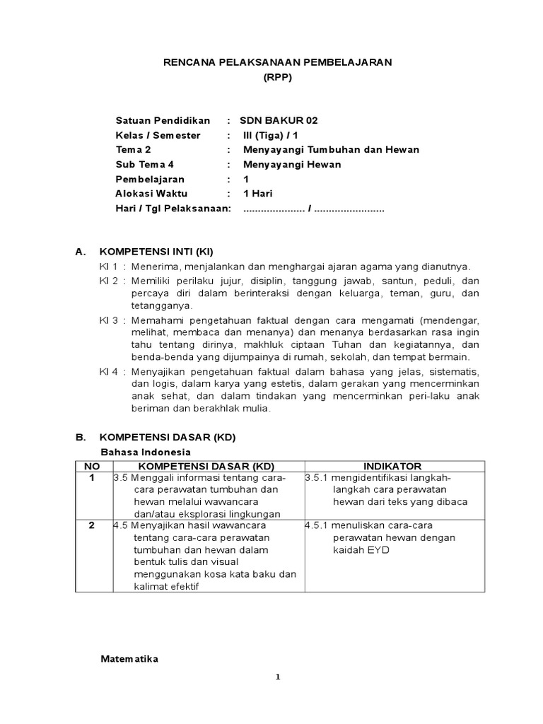 RPP KLS 3 TEMA 2 ST 4 Rev 2018 | PDF