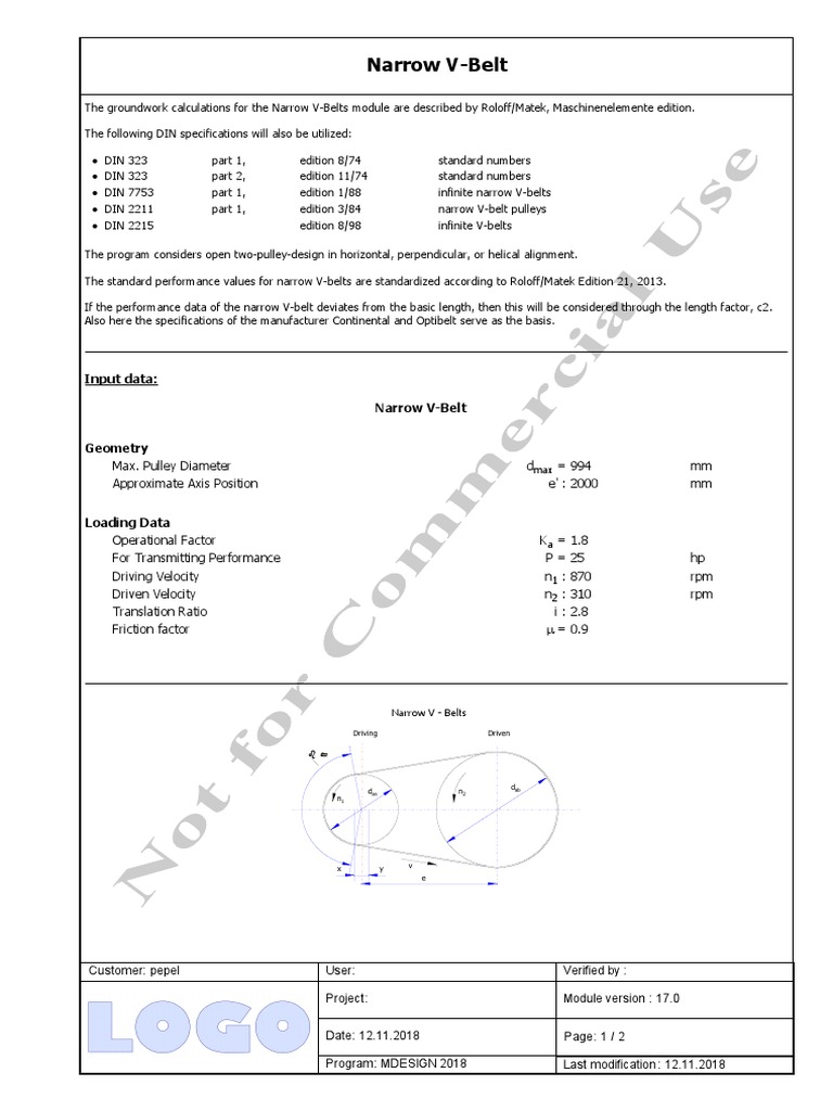 Input Data: Narrow V-Belt Geometry | PDF | Belt (Mechanical ...