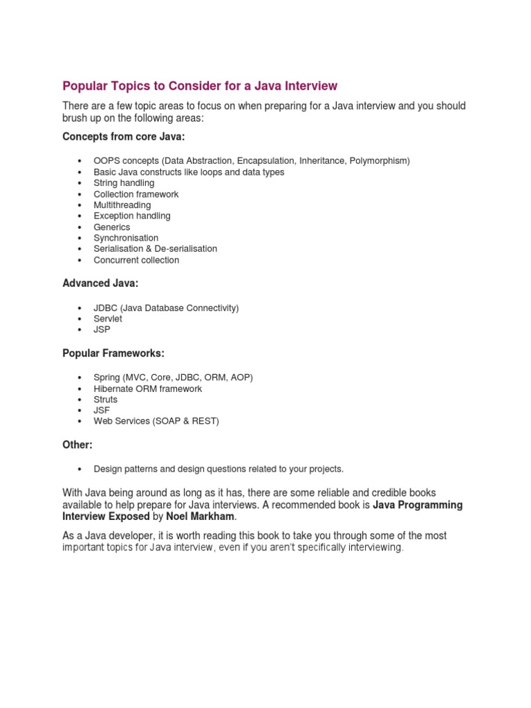 Popular Topics To Consider For A Java Interview: Concepts From Core ...