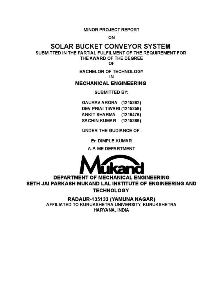 Solar Bucket Conveyor System: Mechanical Engineering | PDF