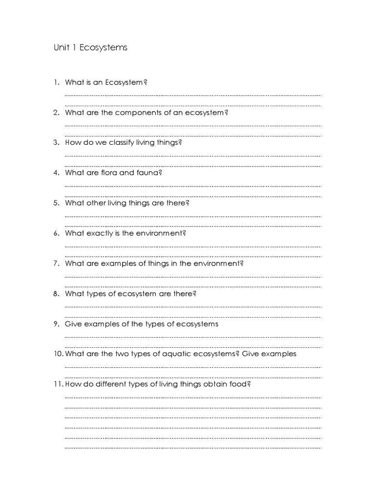 Unit 1 Ecosystem Test Questions | PDF | Ecosystem | Human Impact On The ...