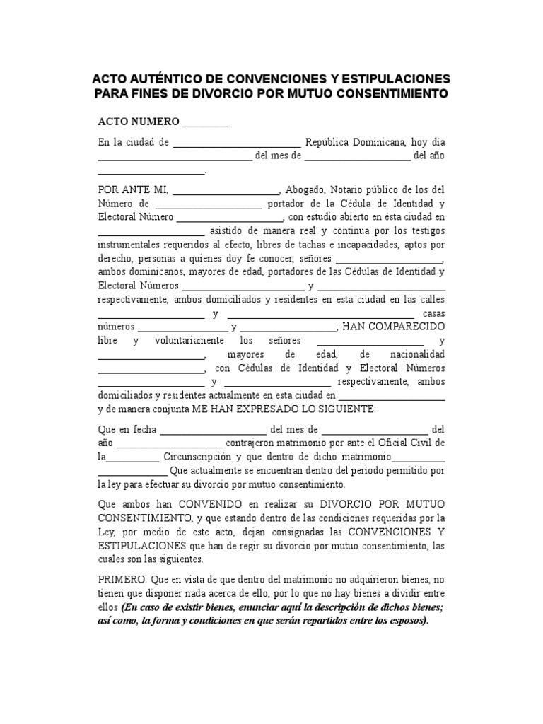 Acto Auténtico De Divorcio Por Mutuo Consentimiento Pdf Divorcio