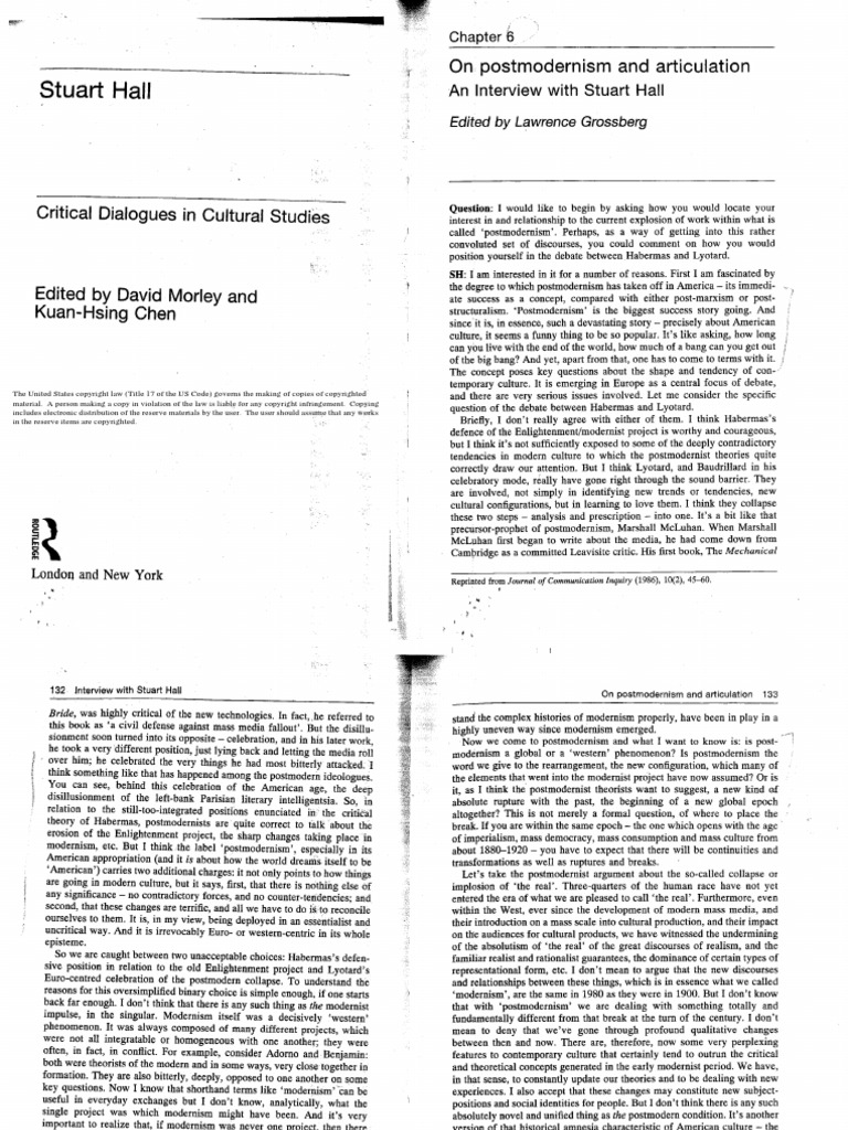 Hall, Stuart - Interview On Postmodernism and Articulation | PDF