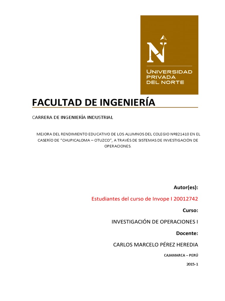 Invope I - Proyecto | PDF | Evaluación | La investigación de operaciones