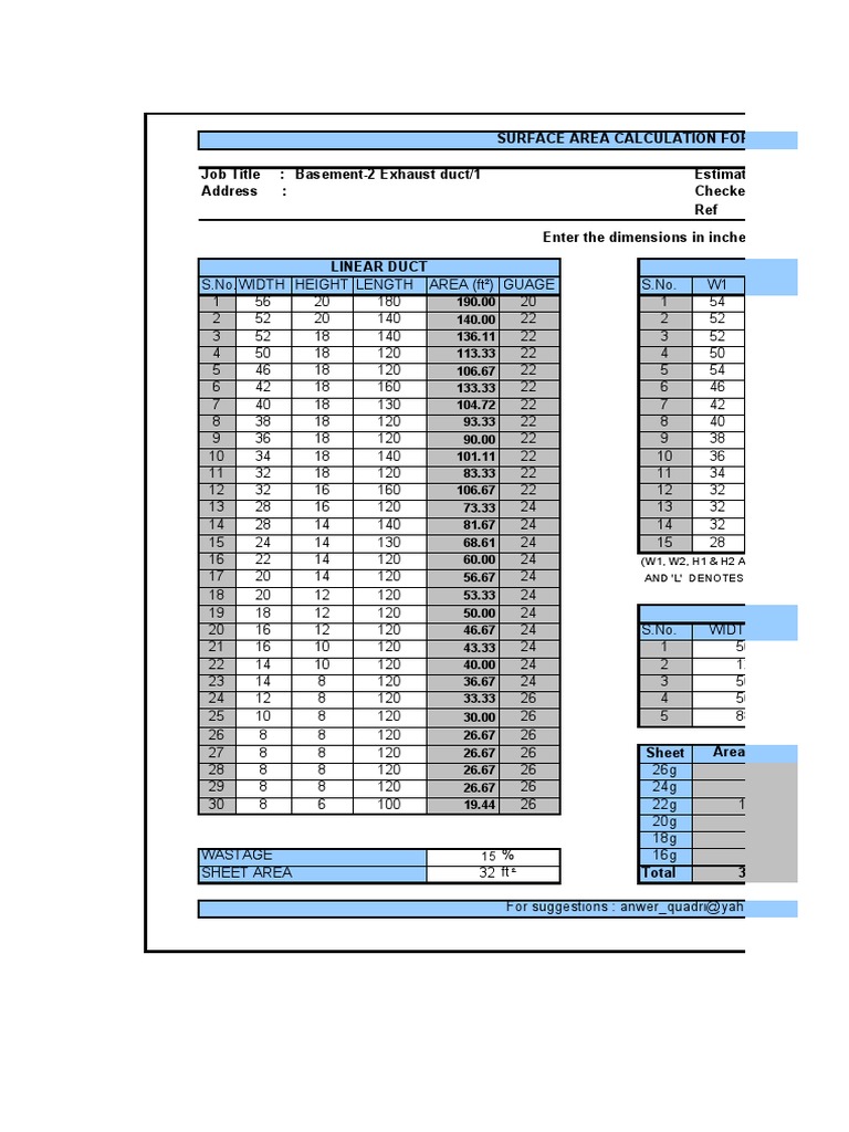 Surface Area of Ducts | PDF | Distance | Geometry