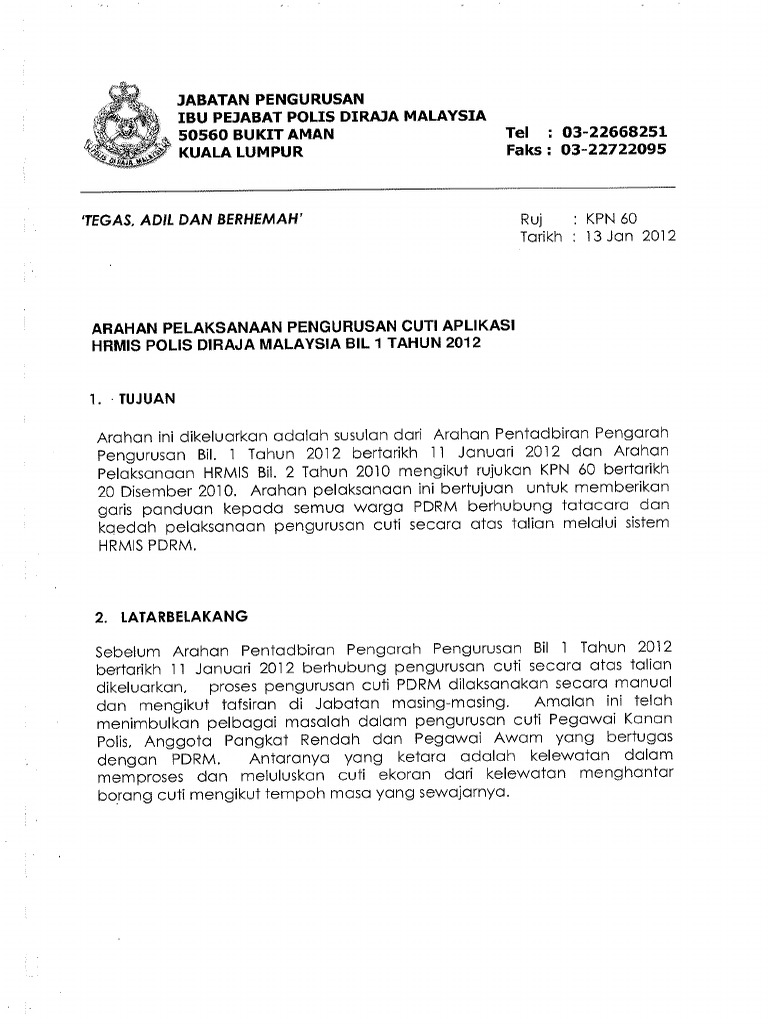 Pengurusan Cuti Aplikasi Hrmis PDRM | PDF