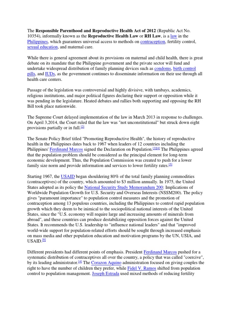 The Responsible Parenthood and Reproductive Health Act of 2012 | PDF ...