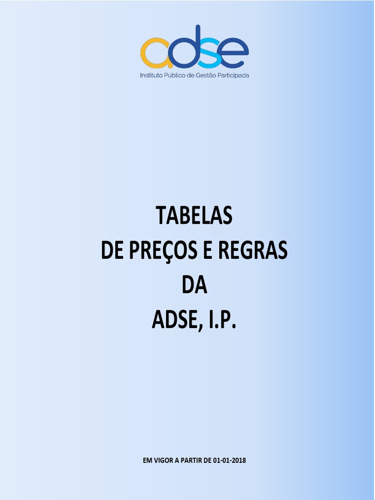 ADSE_Proposta de Nova Tabela de Preços ADSE 2018 | Oxigênio | Enfermagem