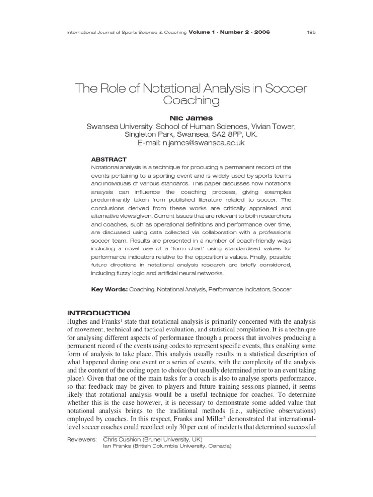 The Role of Notational Analysis in Soccer Coaching: Nic James | PDF ...