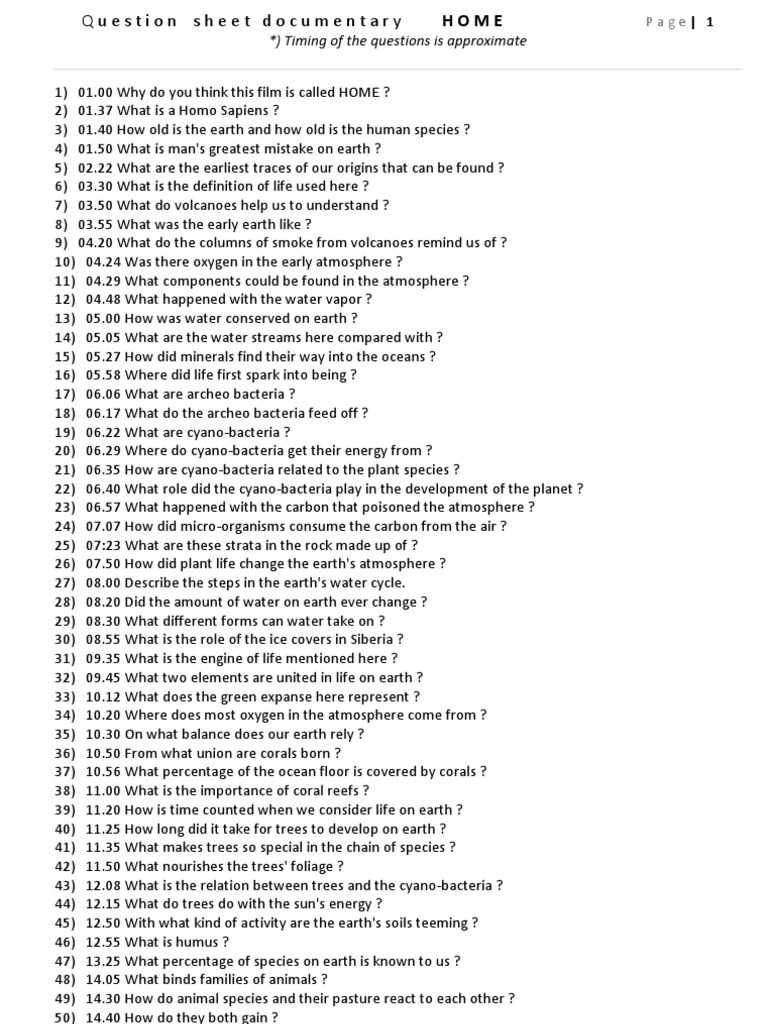 Home Documentary Question Sheet | PDF | Earth | Atmosphere Of Earth