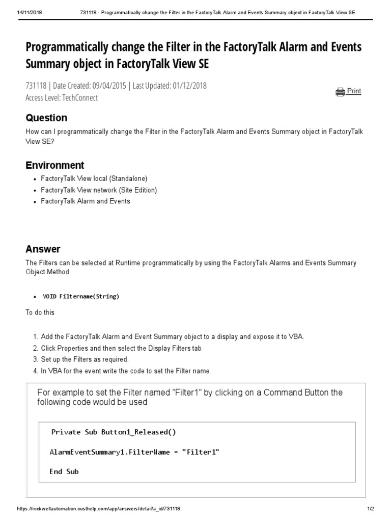 Programmatically Change The Filter in The FactoryTalk Alarm and Events ...