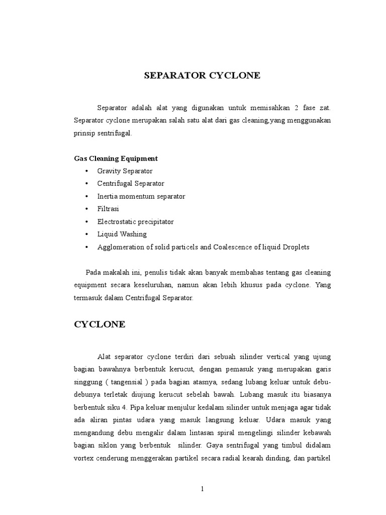 Perancangan Cyclone Separator | PDF