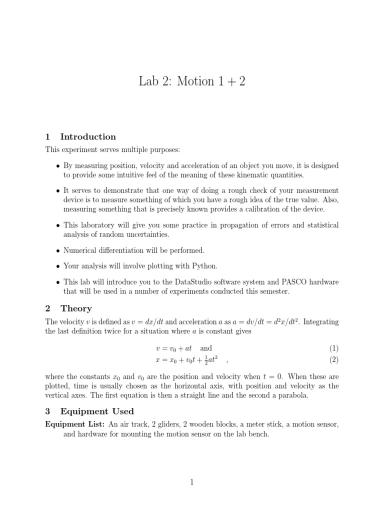 Lab 2: Motion 1 + 2 | PDF | Acceleration | Velocity