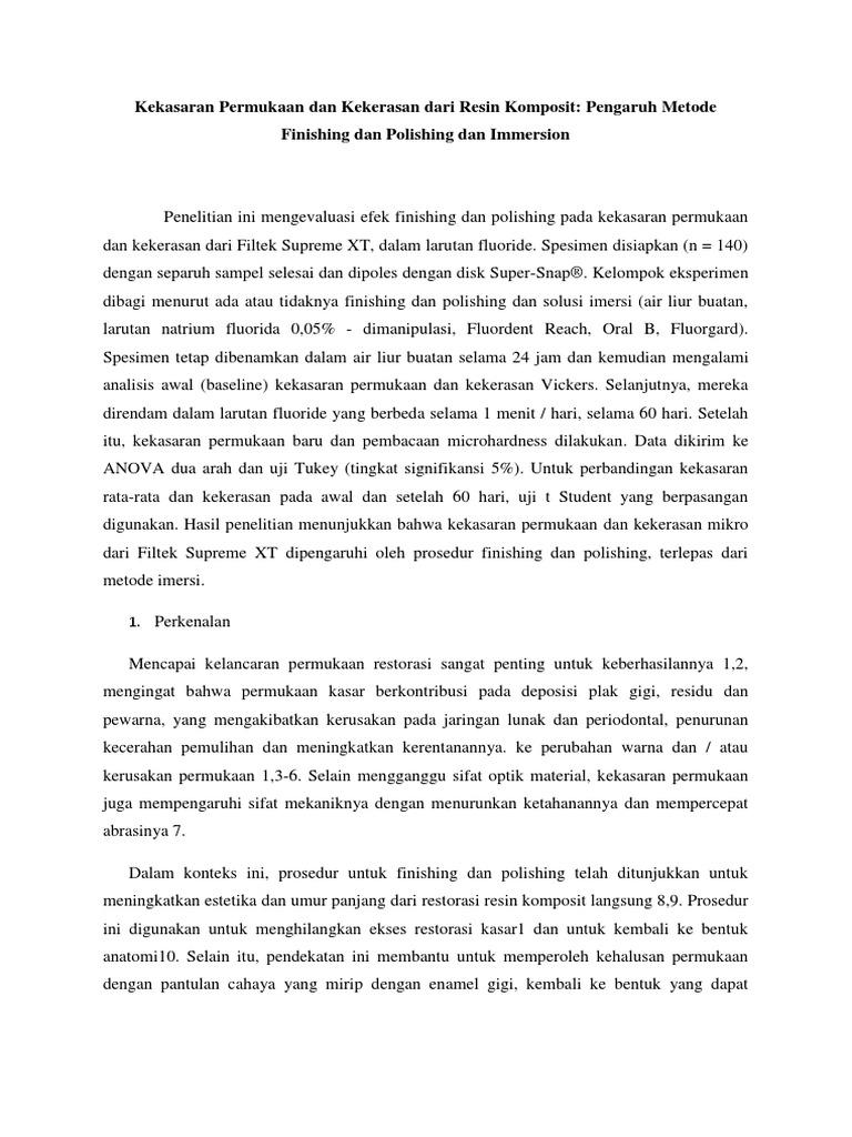 Kekasaran Permukaan Dan Kekerasan Dari Resin Komposit | PDF | Teknologi & Rekayasa
