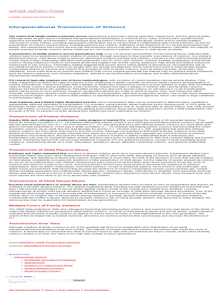 Intergenerational Transmission of Violence: What-When-How | PDF | Child ...